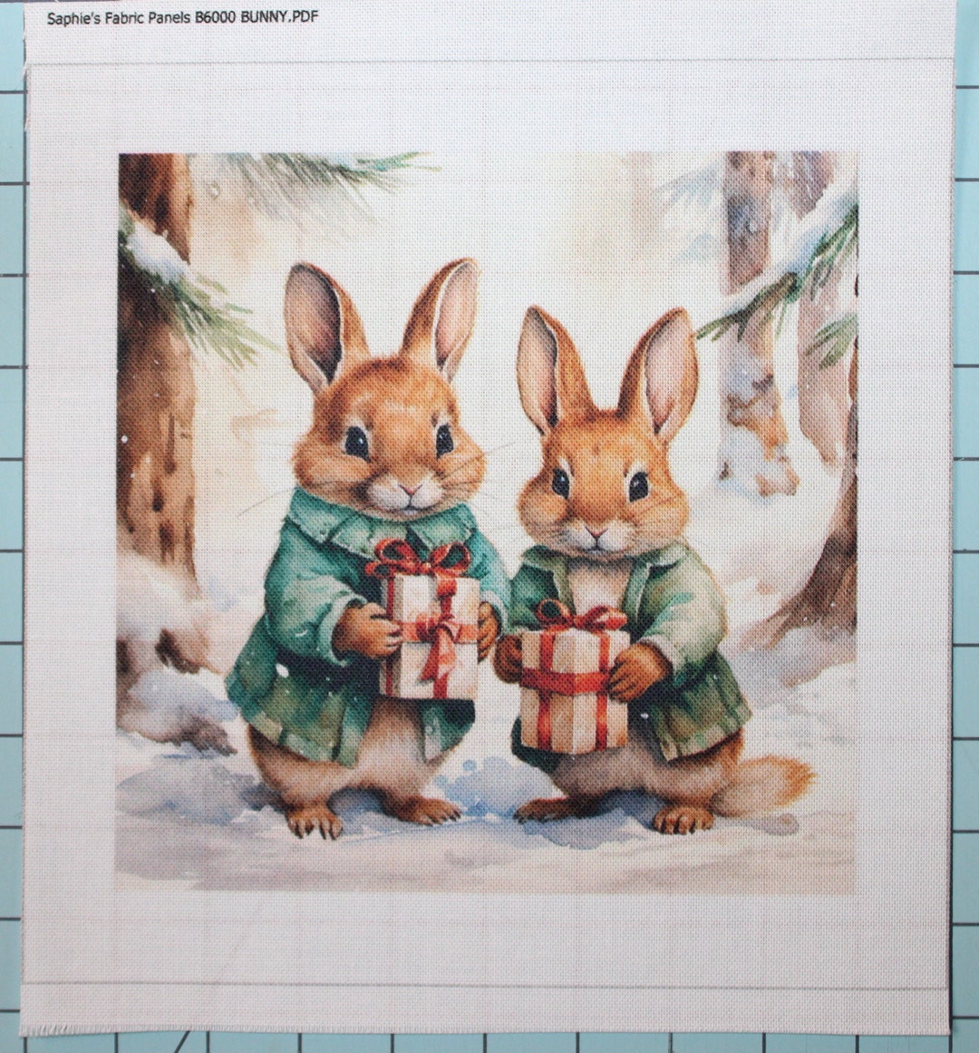 Christmas Bunny Rabbits 100% Cotton Fabric Panel Square Small Quilting ...