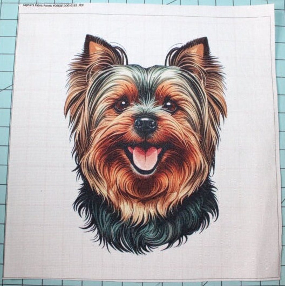 Dog Yorkie 100% Cotton Fabric Panel Square Small Quilting Sewing Panel ...