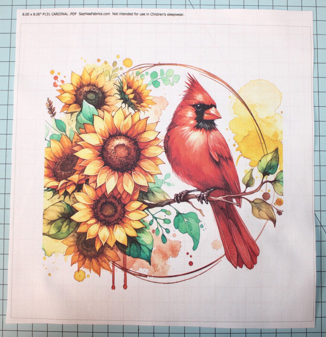 Sunflower Cardinal 100% Cotton Fabric Panel Block Small Sewing Quilting ...