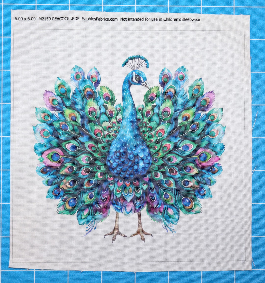 Peacock 100% Cotton Fabric Panel Block | Small Sewing Quilting Square ...