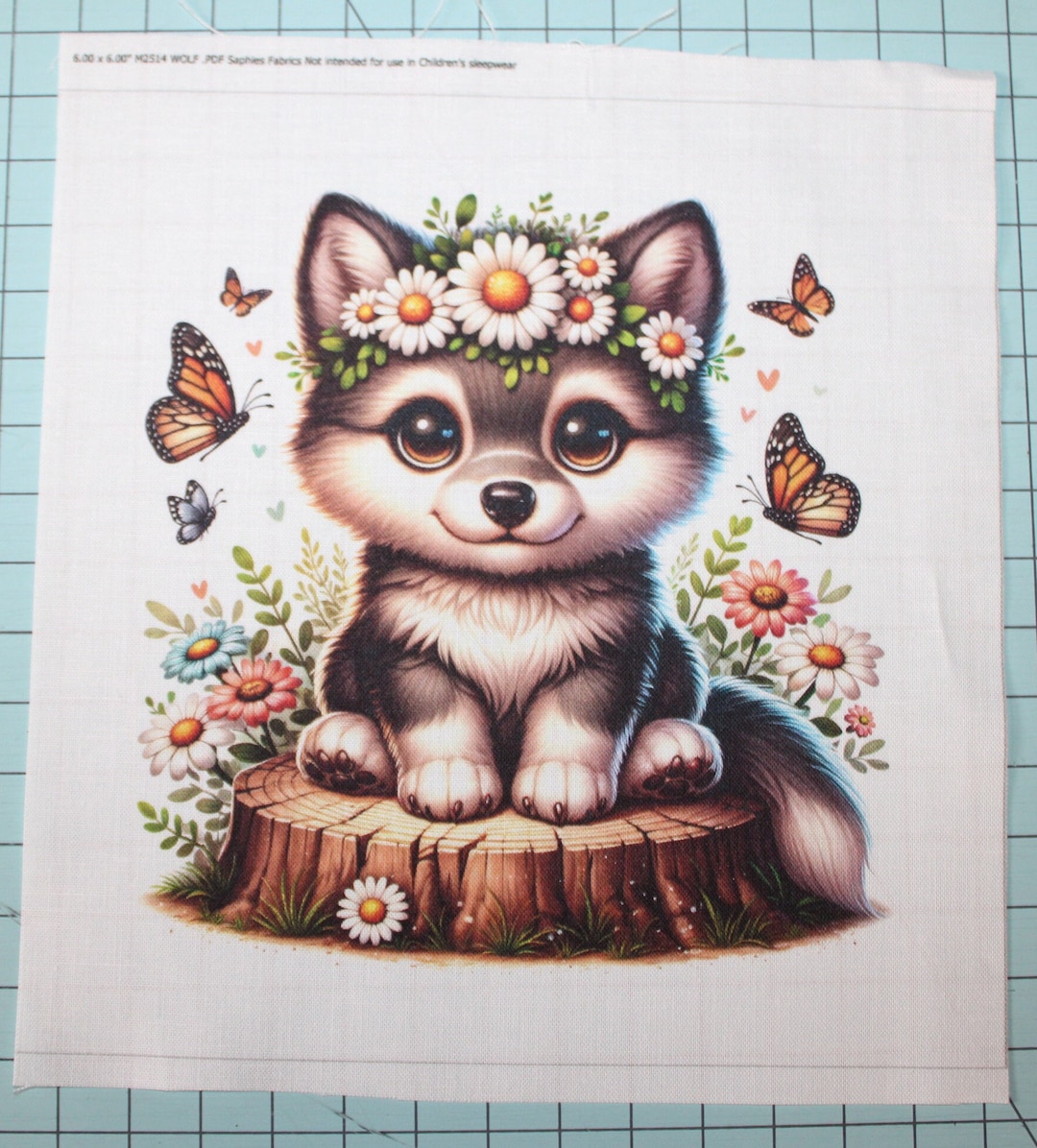 Baby Wolf 100% Cotton Fabric Panel Block | Small Sewing Quilting Square ...