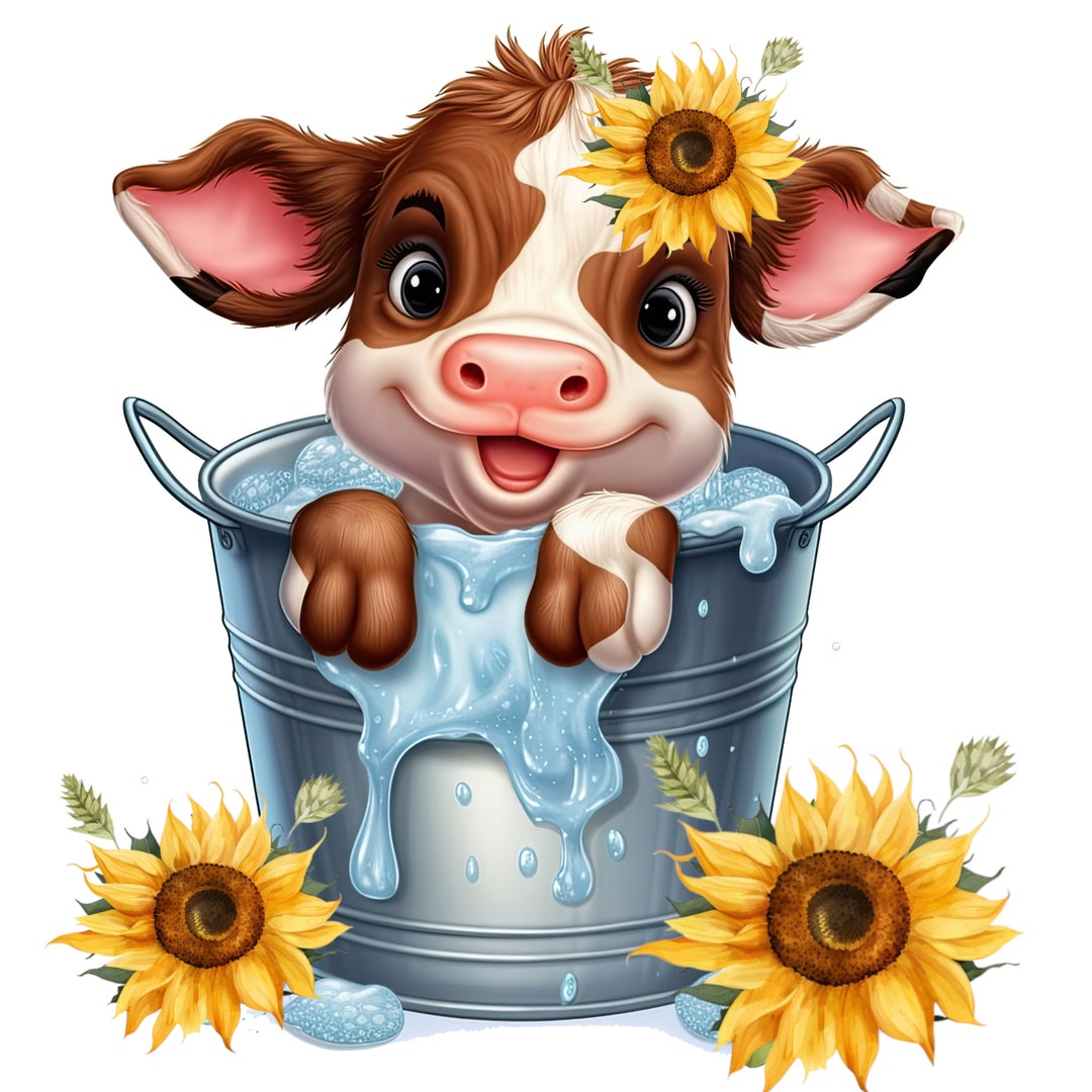 Cow in Bucket With Sunflowers 100% Cotton Small Fabric Panel - Etsy