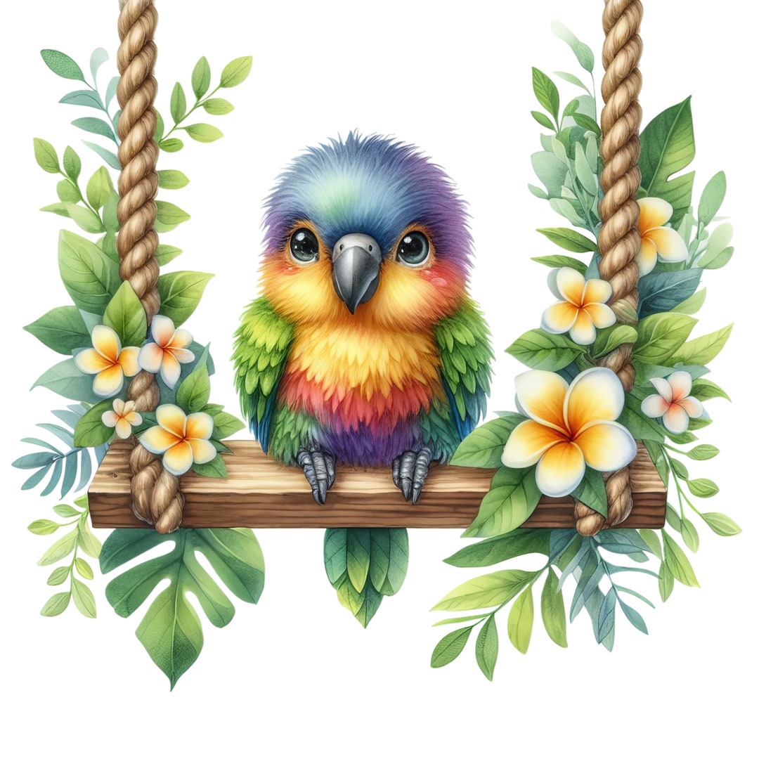 Parrot on Swing 100% Cotton Fabric Panel Square Small Sewing Quilting ...