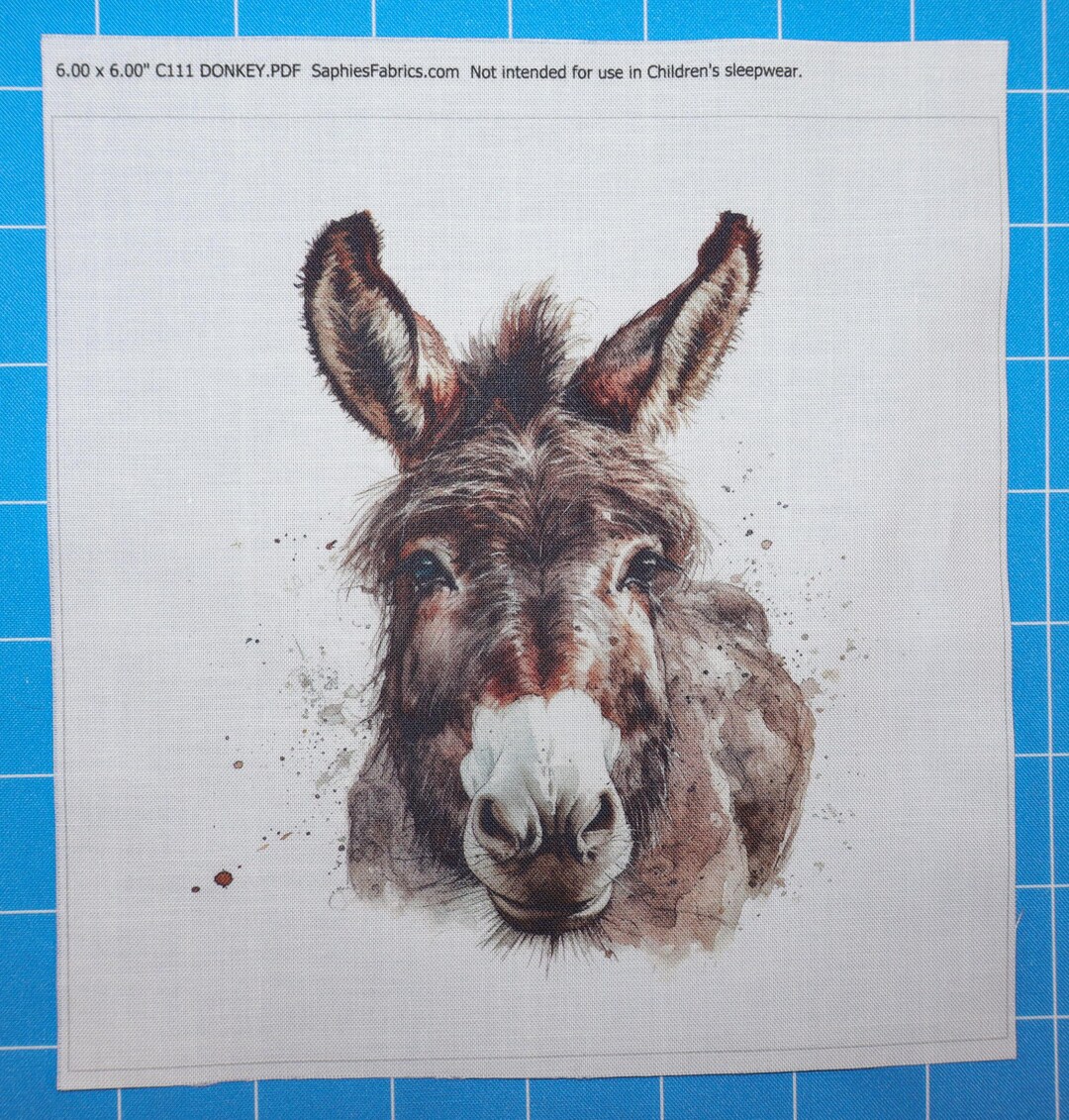 Donkey 100% Cotton Fabric Panel Block | Small Quilting Sewing Square ...