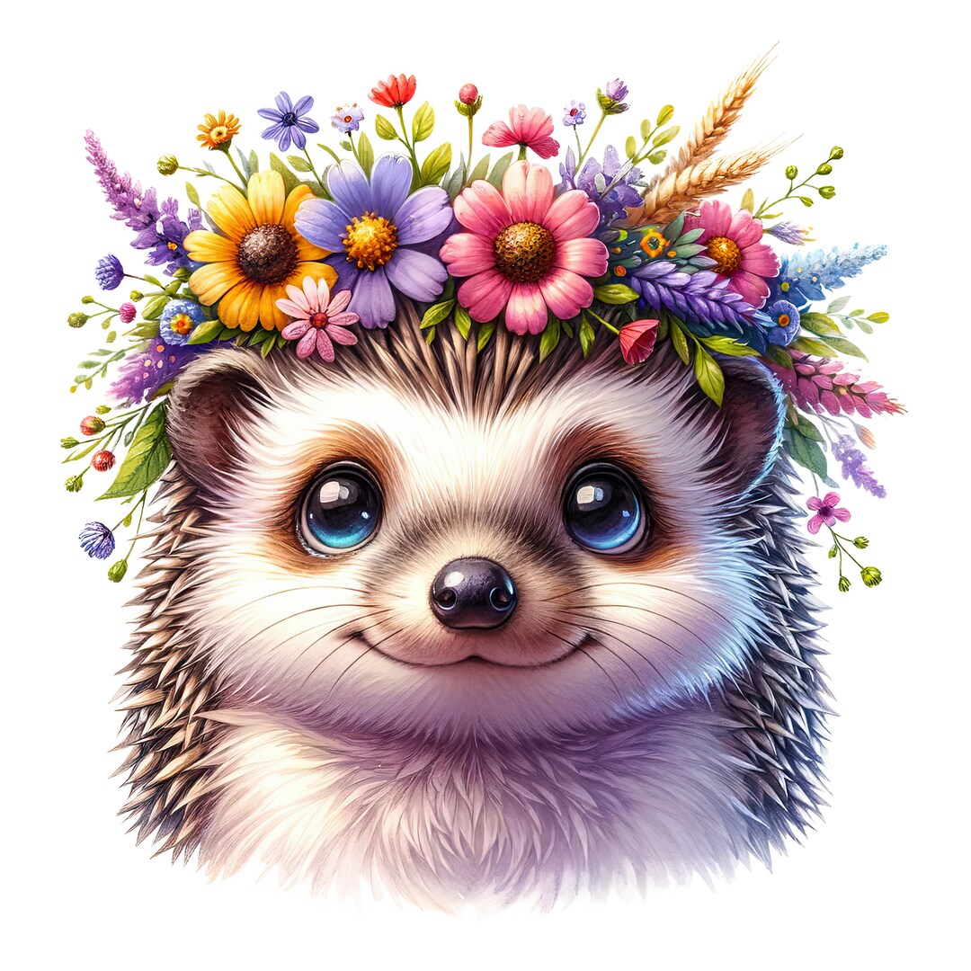 Floral Hedgehog 100% Cotton Fabric Panel Square Small Quilting Sewing ...