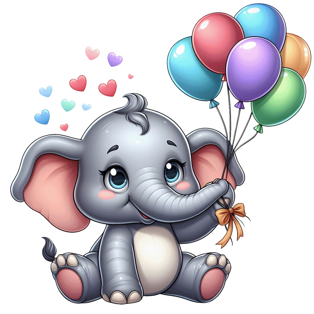 Elephant With Balloons 100% Cotton Fabric Panel Square Small Sewing ...