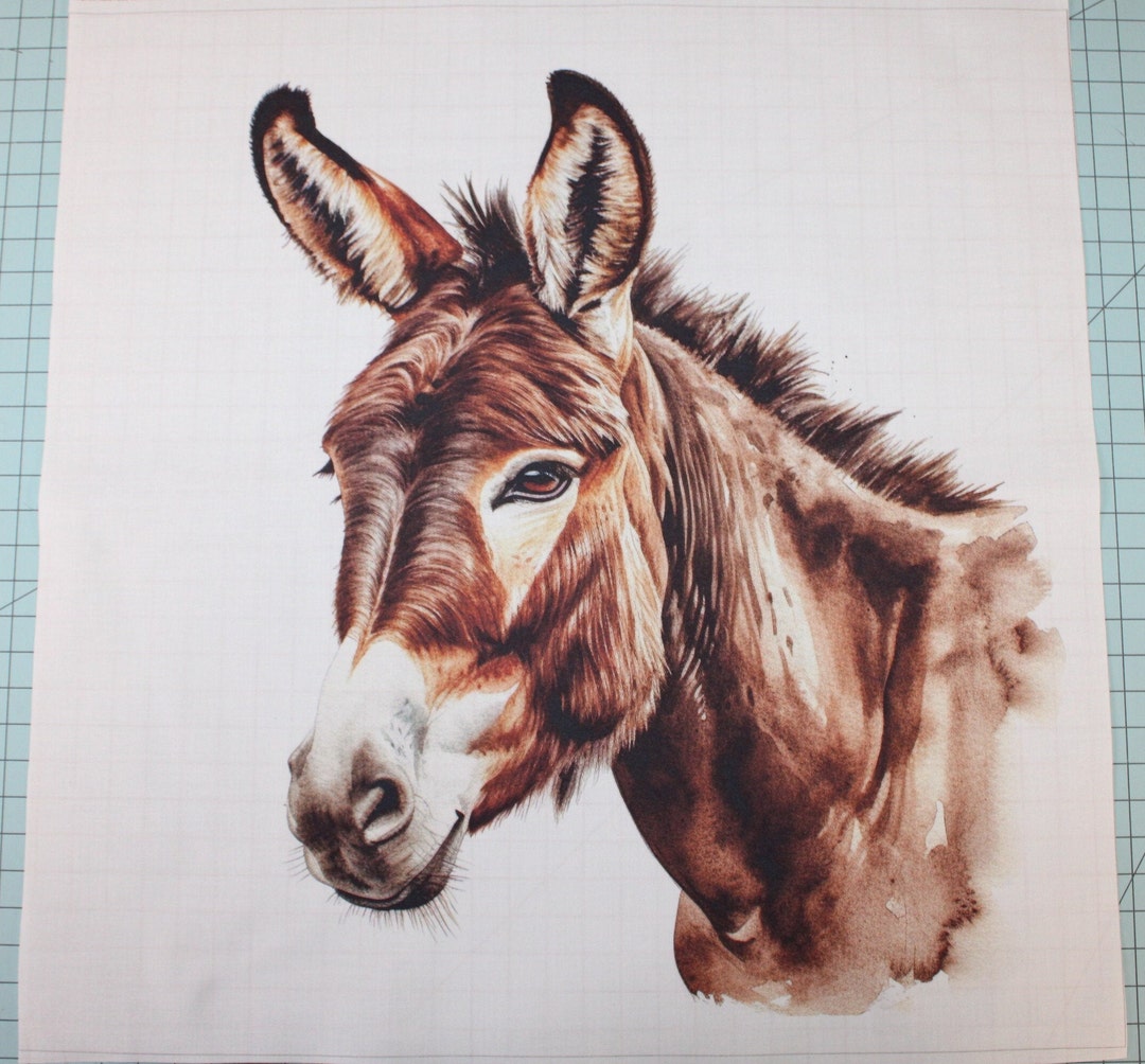 Donkey 100% Cotton Fabric Panel Block | Small Quilting Sewing Square ...