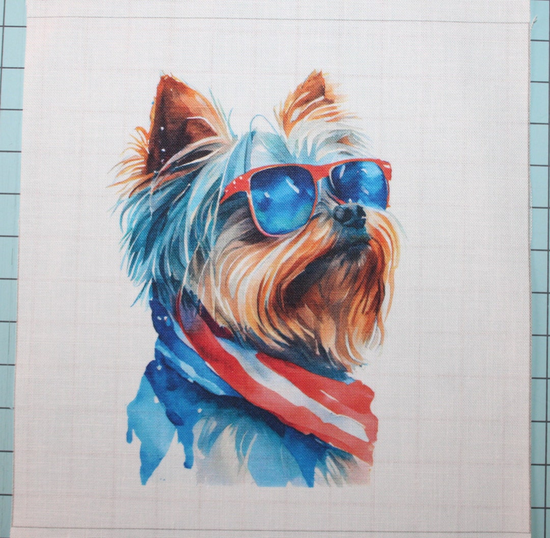 Patriotic Yorkie Dog 100% Cotton Fabric Panel Square Small Quilting ...