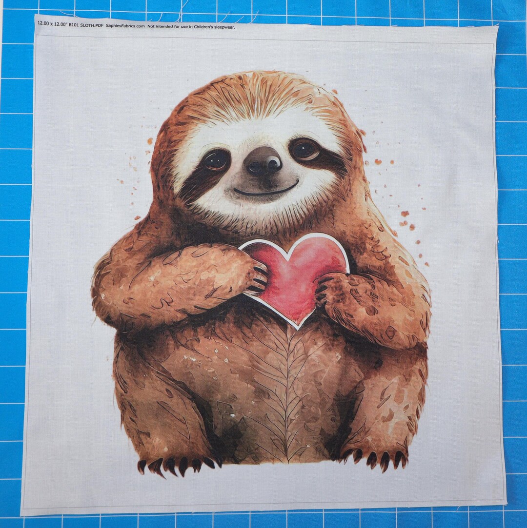 Sloth & Heart 100% Cotton Fabric Panel Block | Small Sewing Quilting ...