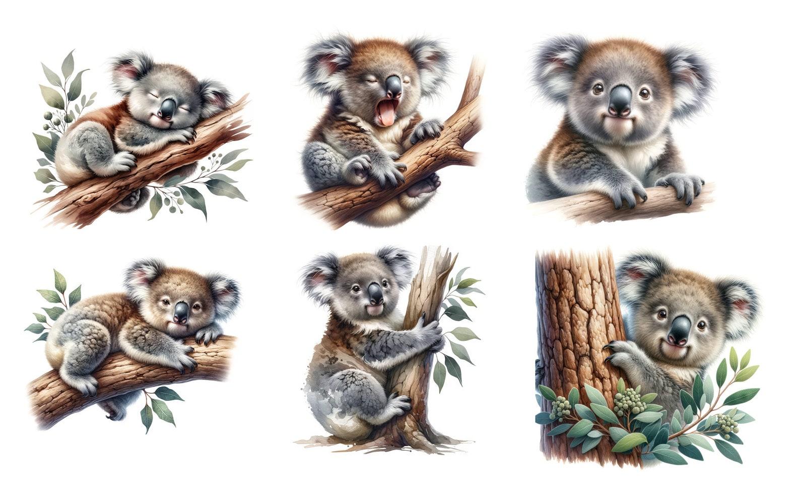 6 Piece Mini 3x3 Koala Bears Fabric Panel Squares 100% Cotton Mini ...