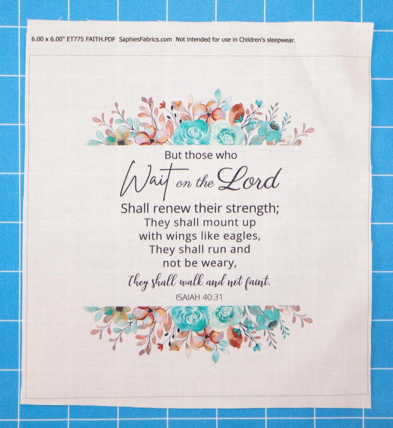 Isaiah 40:31 Bible Verse 100% Cotton Fabric Panel Block Quilt Square ...