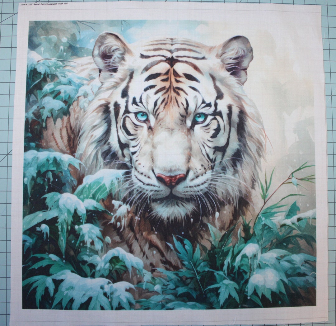 White Tiger 100% Cotton Fabric Panel Square Small Sewing Quilting Block ...