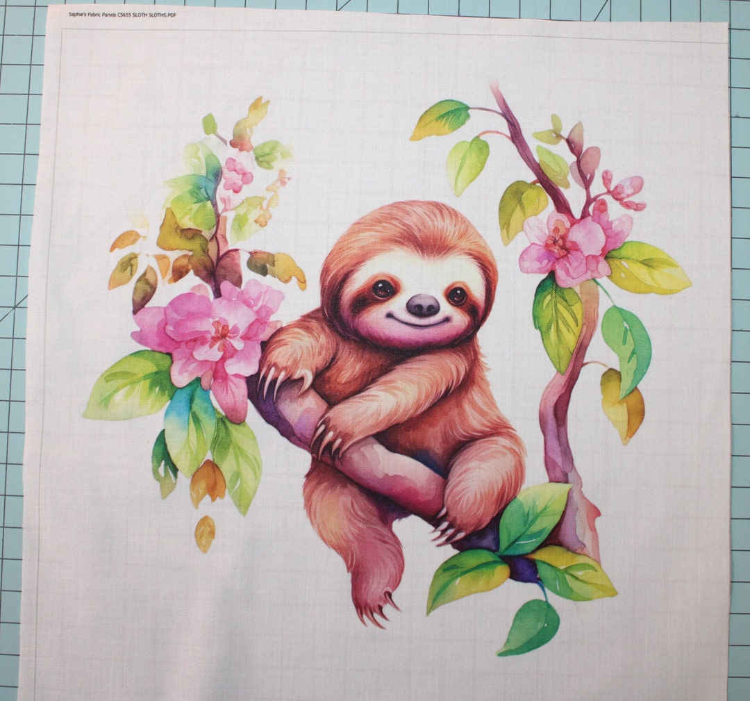 Sloth 100% Cotton Fabric Panel Square Small Quilting Sewing Block C5655 ...