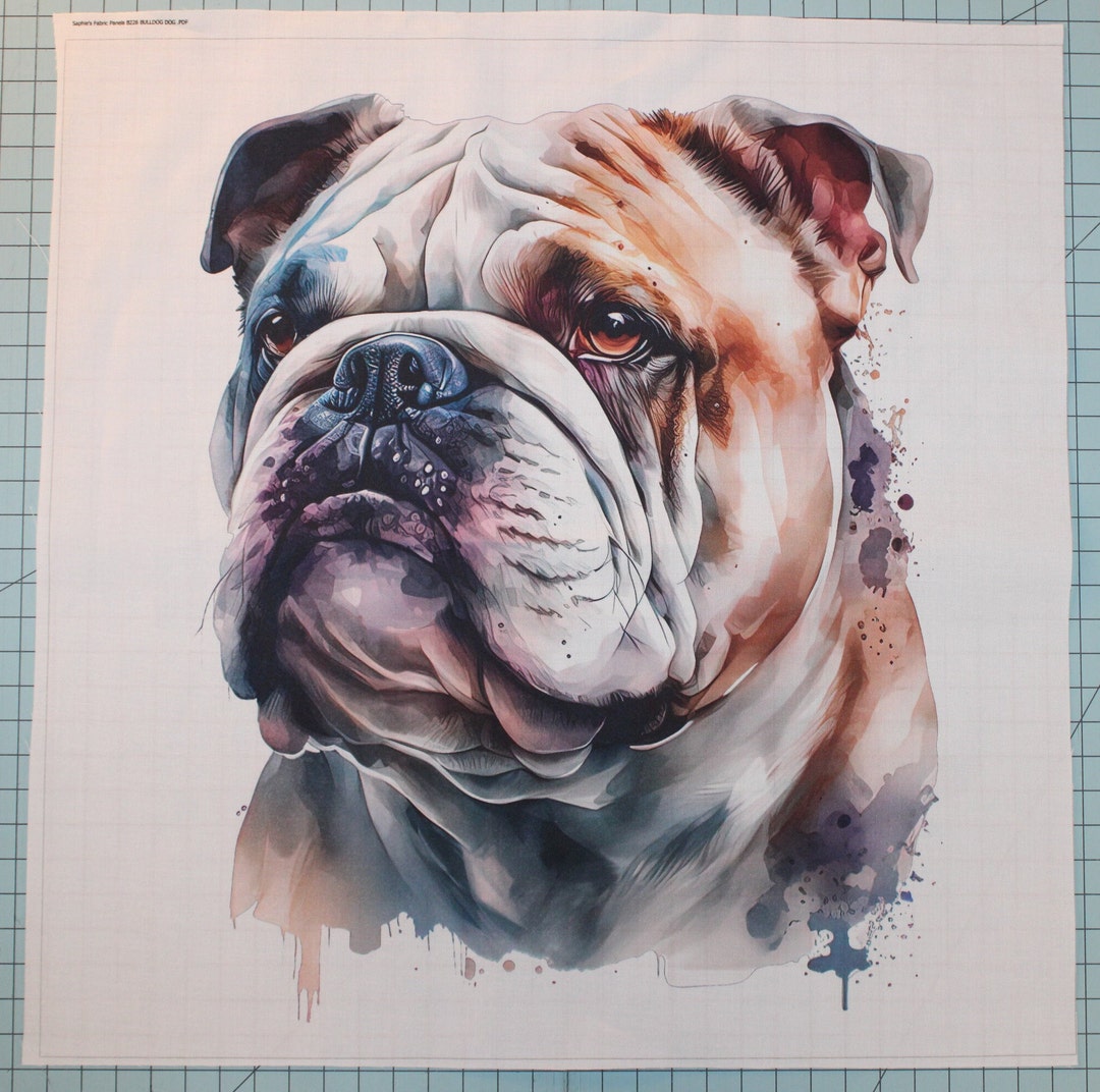 Bulldog Dog 100% Cotton Small Fabric Panel Square Sewing Quilting Block ...