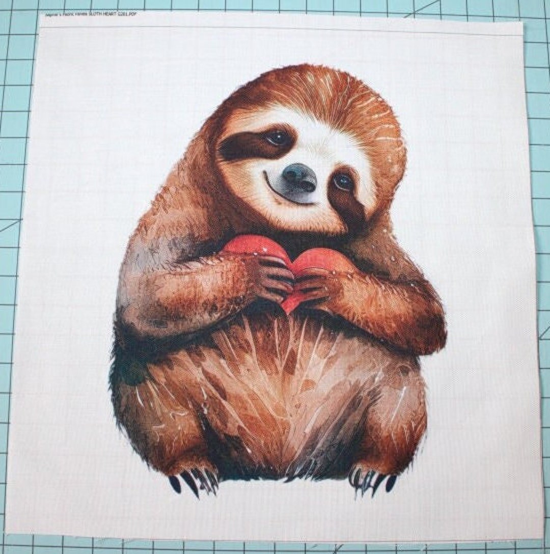 Sloth With Heart 100% Cotton Fabric Panel Square - Small Sewing ...