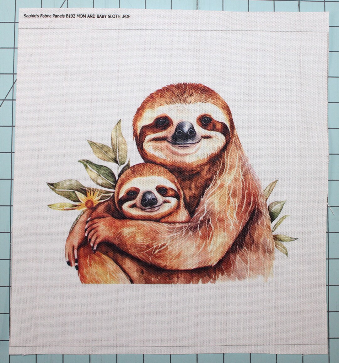 Sloths 100% Cotton Fabric Panel Square Small Quilting Sewing Block ...