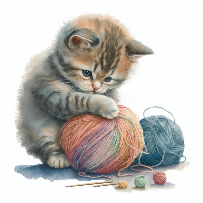 Kitty Cat Kitten With Yarn 100% Cotton Fabric Panel Square - Etsy