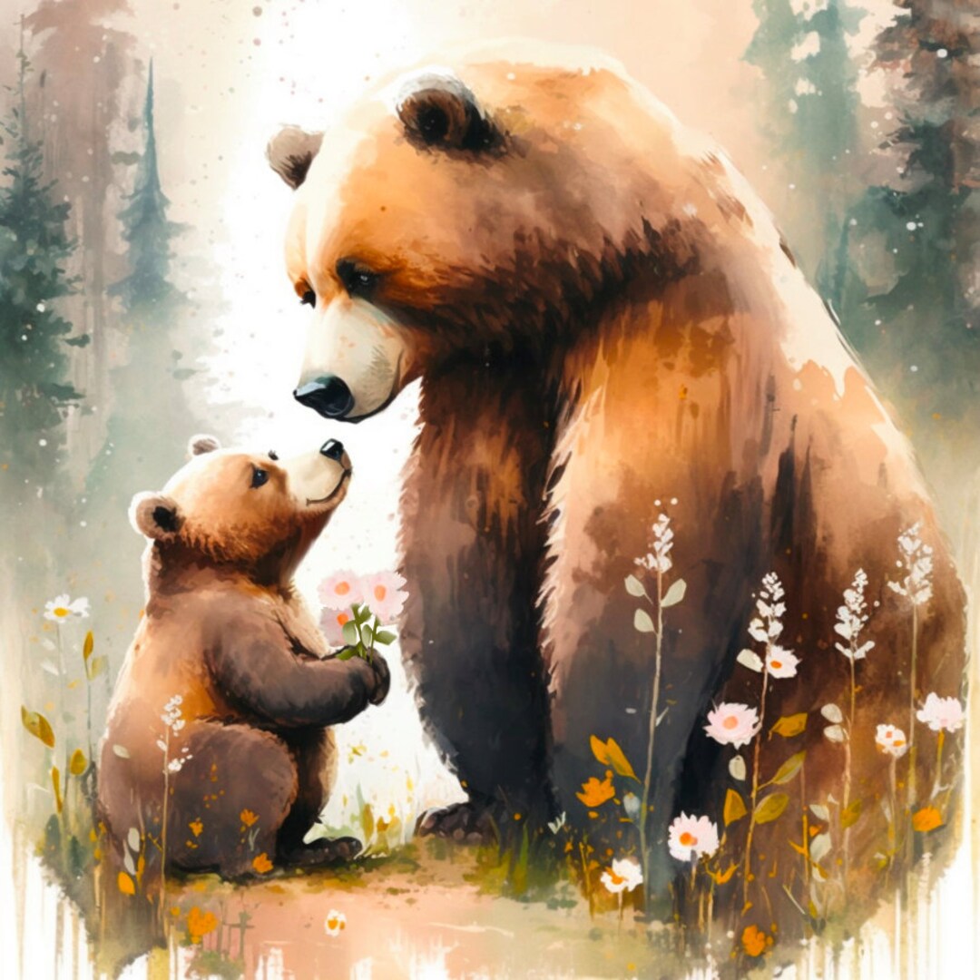 Momma Bear & Cub 100% Cotton Fabric Panel Square Small - Etsy