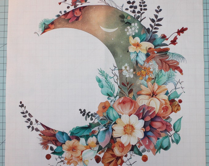 Boho Moon 100% Cotton Fabric Panel Square Small Quilting Sewing Block ...