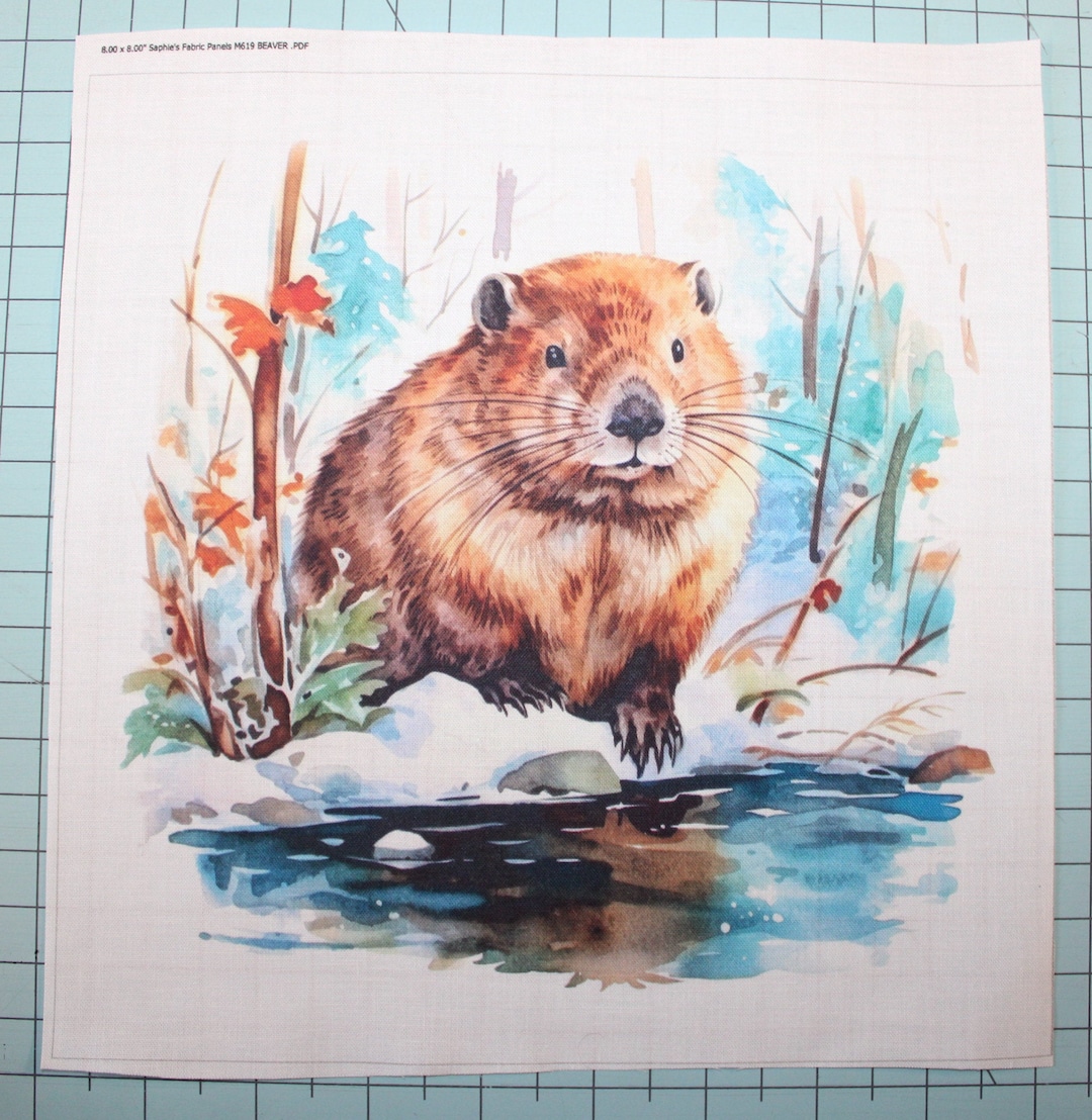 Beaver 100% Cotton Fabric Panel Square Small Sewing Quilting Block M619 ...