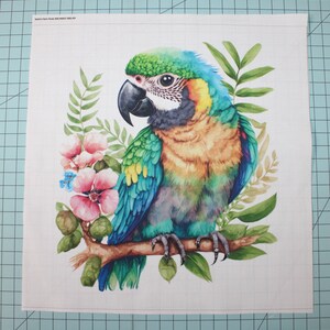 Tropical Parrot Floral Bird 100% Cotton Fabric Panel Square Quilting ...