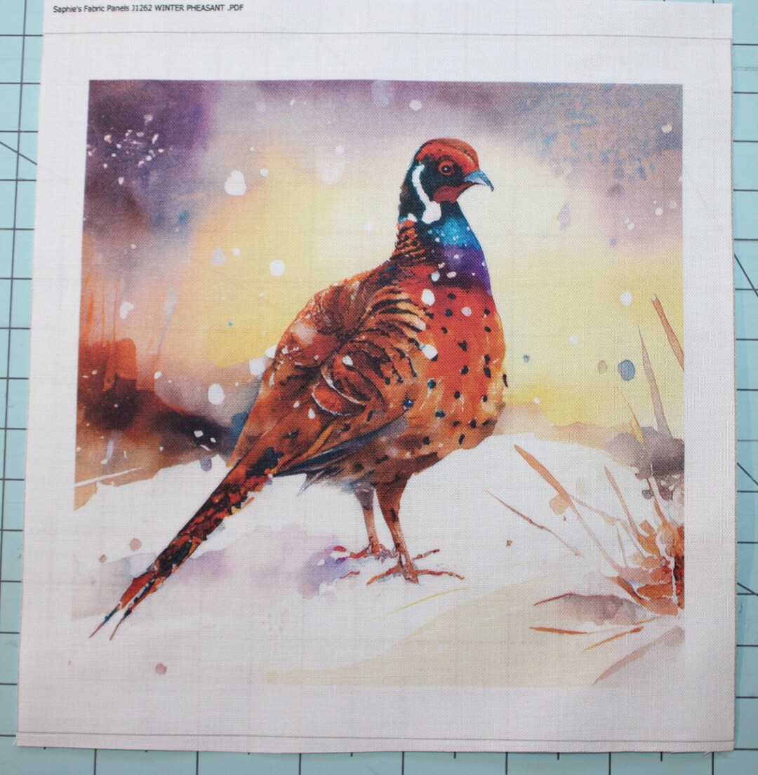 Snow Pheasant 100% Cotton Fabric Panel Square Small Quilting Sewing ...
