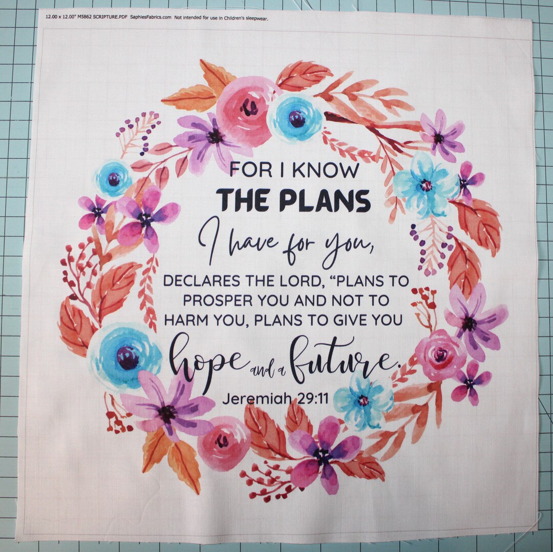 Jeremiah 29:11 Bible Verse 100% Cotton Fabric Panel Block Small Sewing ...