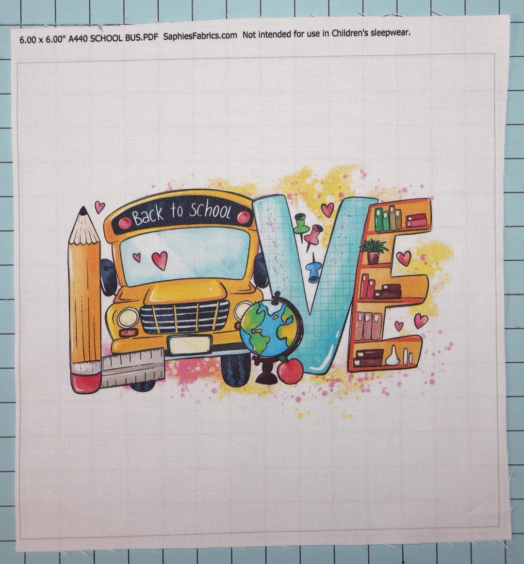 School Bus 100% Cotton Fabric Panel Block | Small Sewing Quilting ...