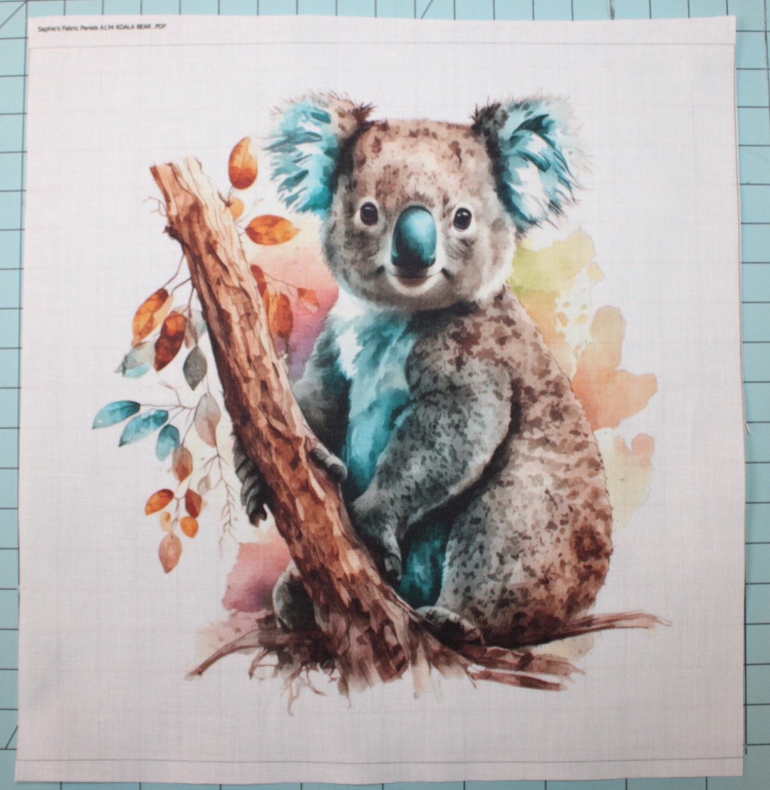 Koala Bear 100% Cotton Fabric Panel Square Small Quilting Sewing Block ...