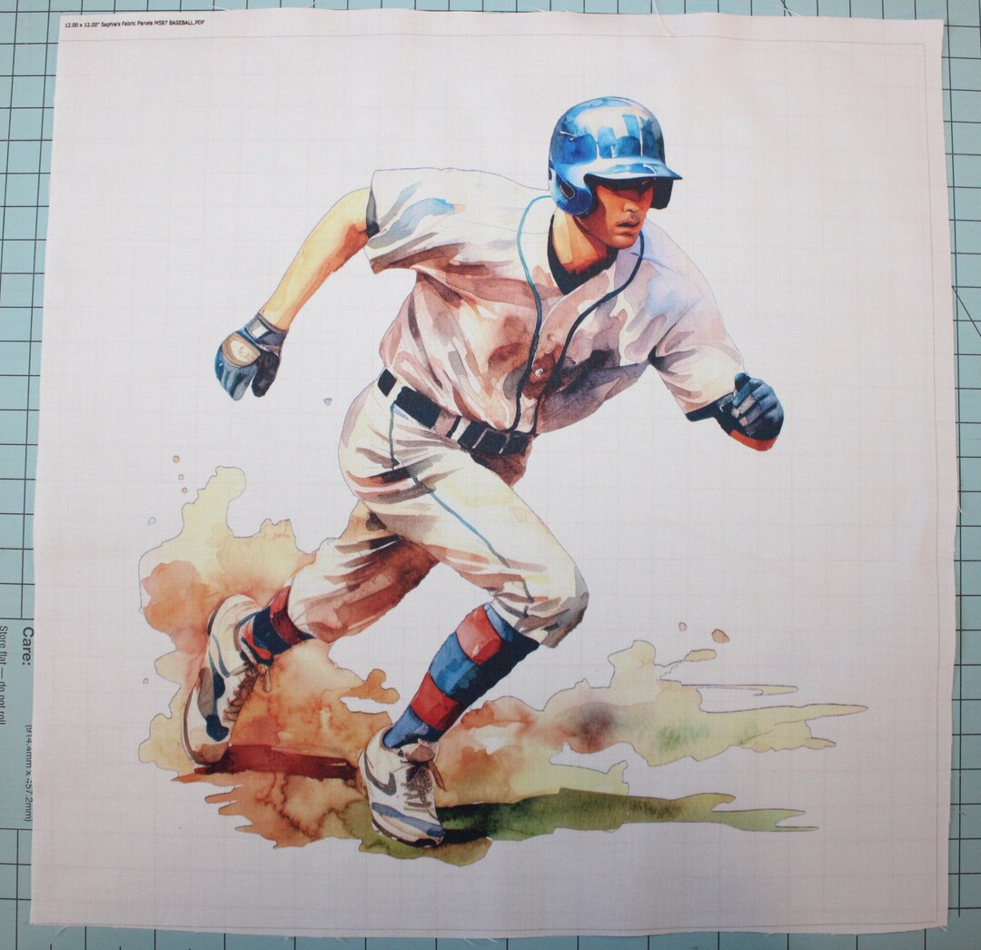 Baseball Player 100% Cotton Fabric Panel Square Small Sewing Quilting ...