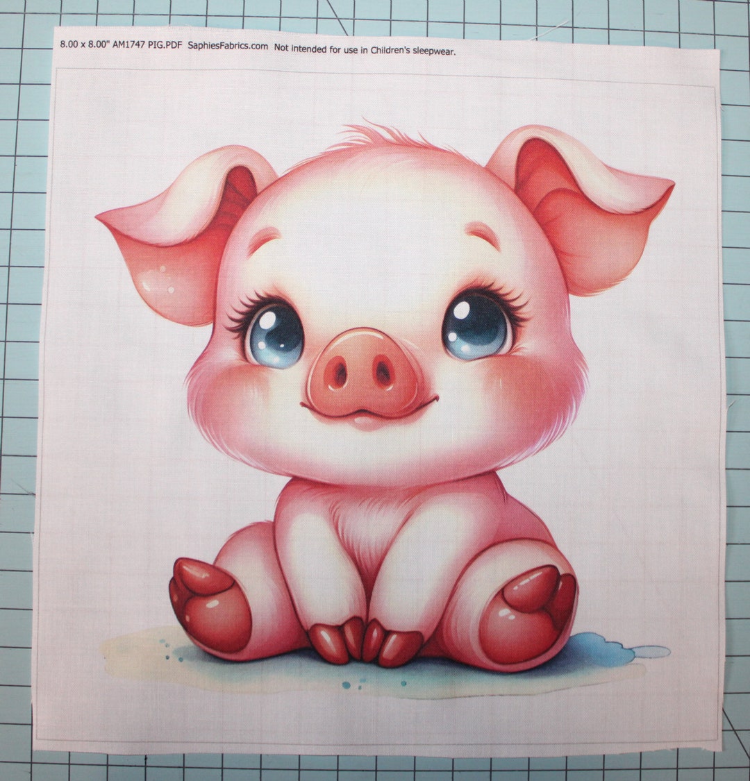 Pig Piglet 100% Cotton Fabric Panel Square Small Sewing Quilting Block ...