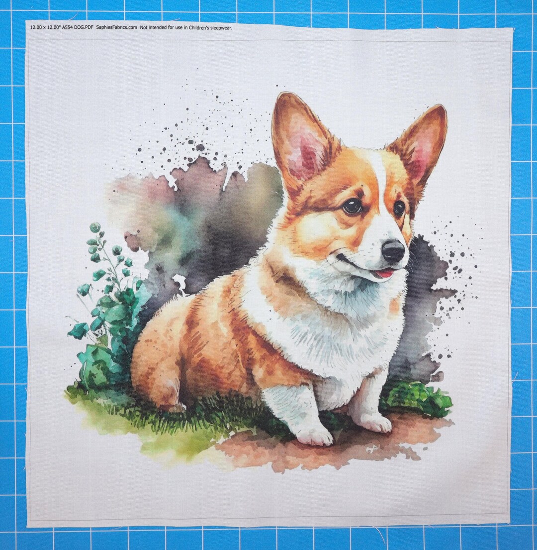 Corgi Dog 100% Cotton Fabric Panel Square | Small Quilting Sewing Block ...