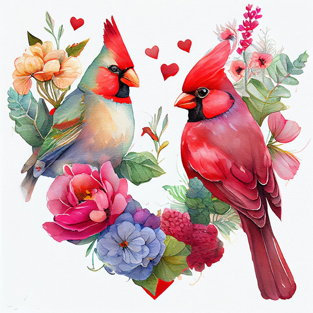 Cardinals Hearts Birds 100% Cotton Fabric Panel Square Small Quilting ...