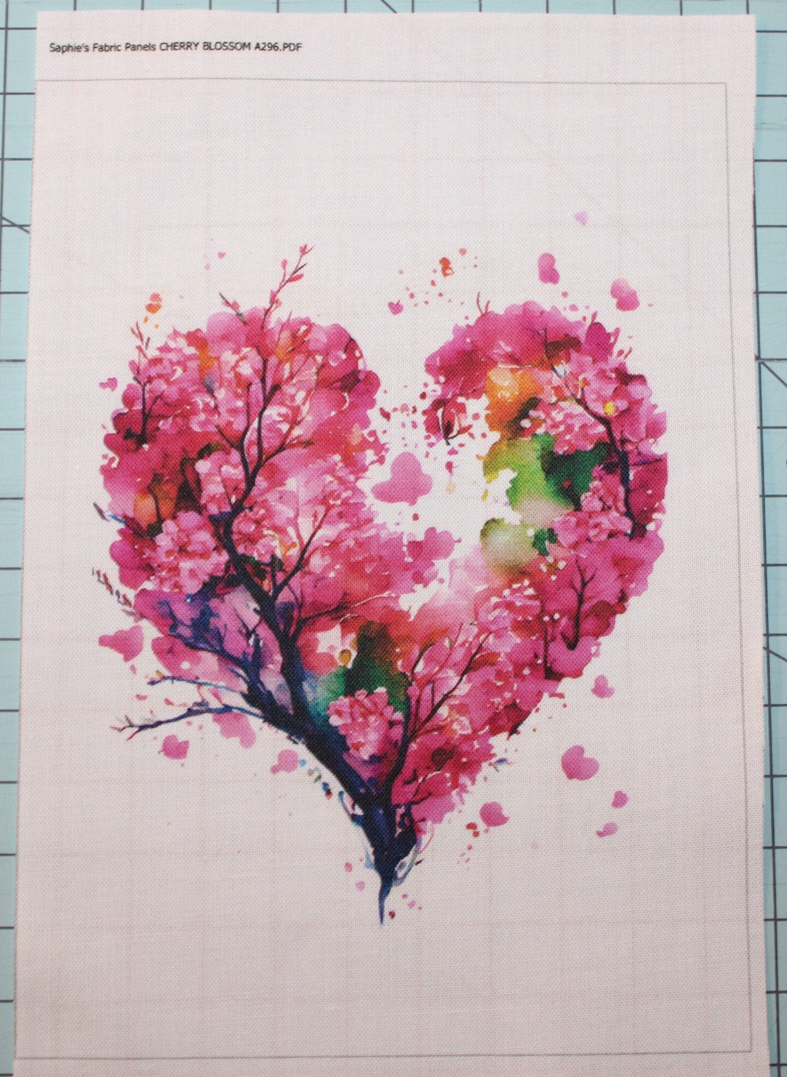 Floral Cherry Blossom Heart 100% Cotton Small Fabric Panel Quilting ...