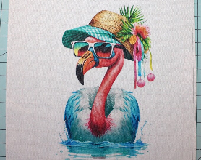Summer Flamingo 100% Cotton Fabric Panel Square Small Quilting Sewing ...