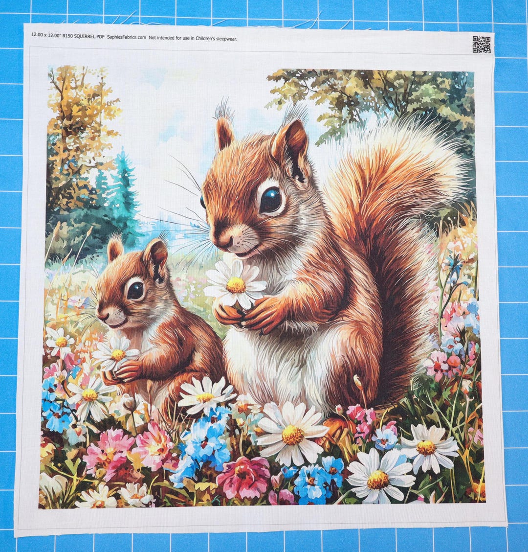 Squirrels 100% Cotton Fabric Panel Block | Small Sewing Quilting Square ...