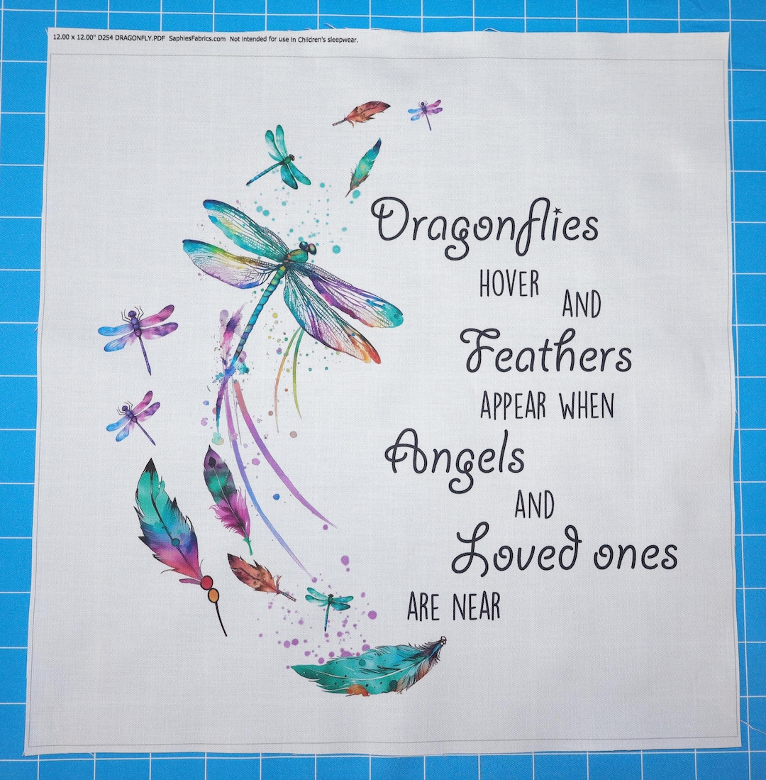 Memoriam Dragonflies 100% Cotton Fabric Panel Block | Small Quilting ...