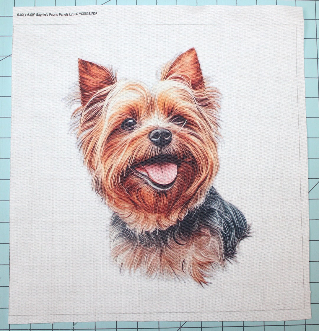 Yorkie Yorkshire 100% Cotton Fabric Panel Square Small Quilting Sewing ...