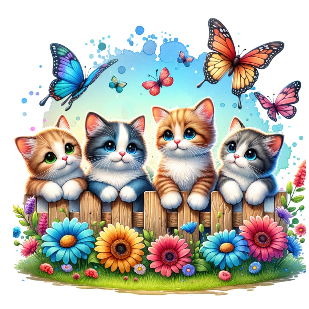 Kittens & Butterflies 100% Cotton Fabric Panel Block Small Sewing ...