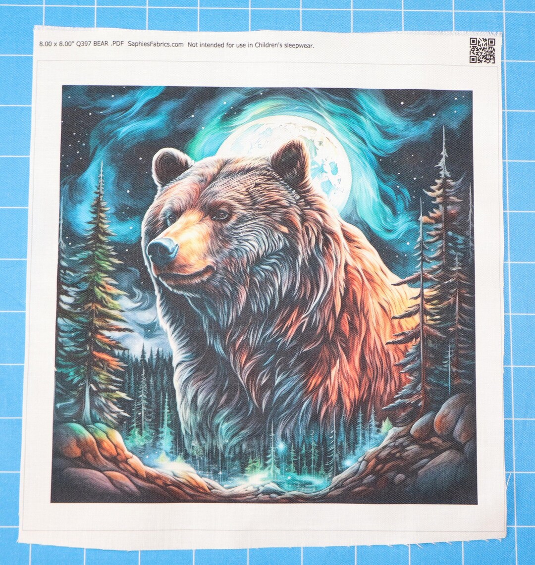 Bear & Moon 100% Cotton Fabric Panel Block | Small Sewing Quilting ...