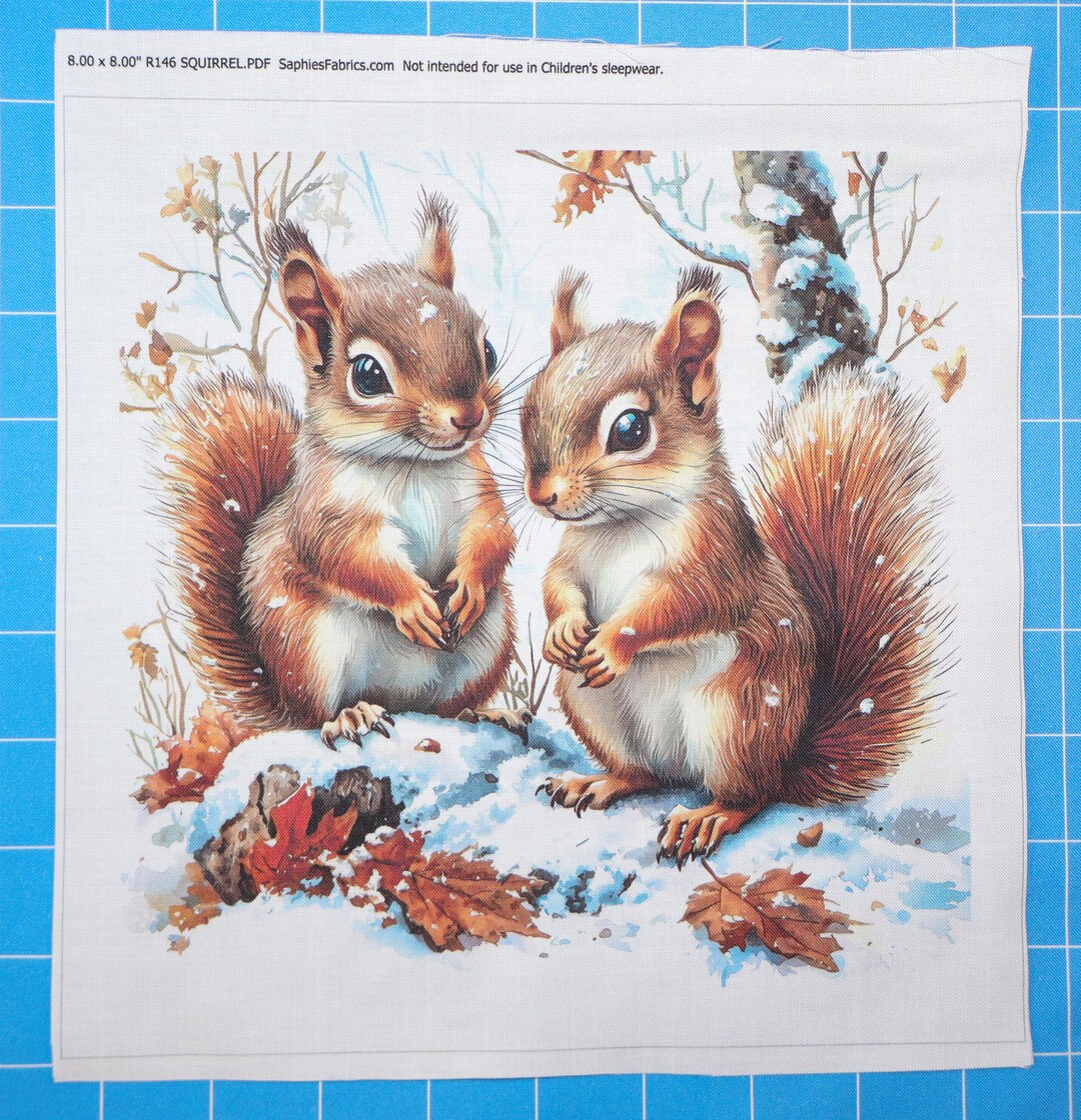 Squirrels 100% Cotton Fabric Panel Block | Small Sewing Quilting Square ...