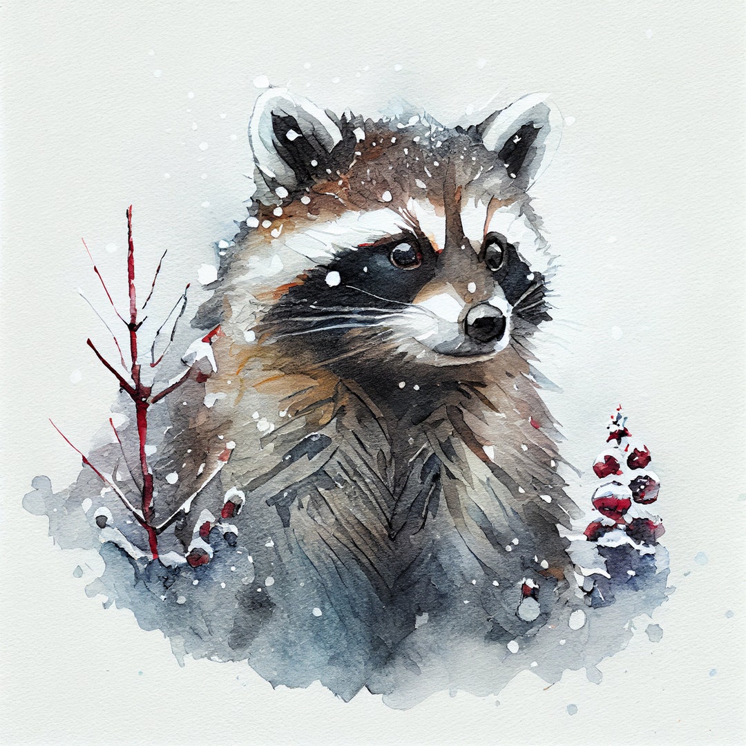 Winter Raccoon 100% Cotton Fabric Panel Square Small Sewing - Etsy