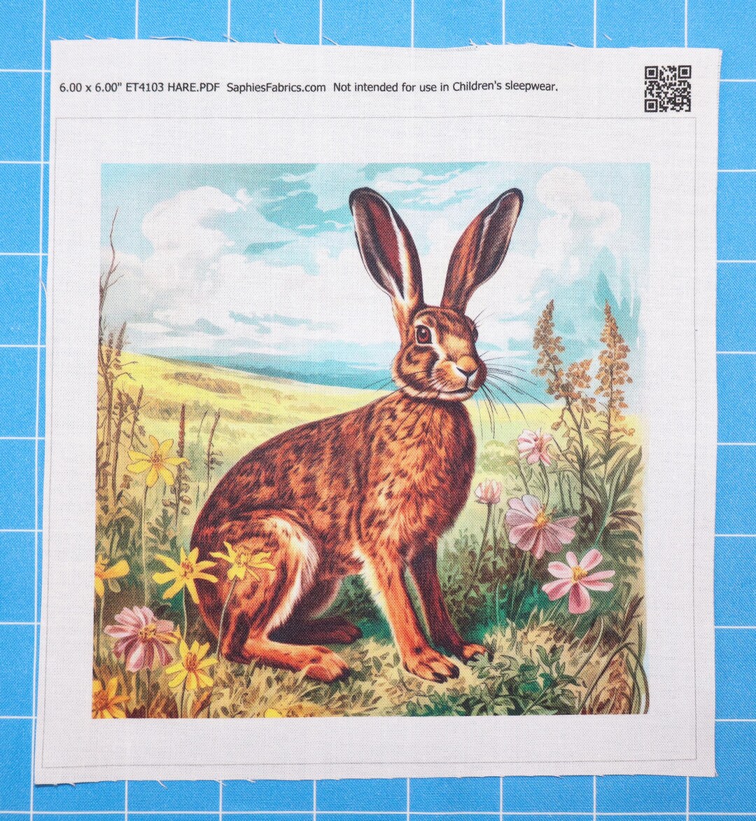 Hare Rabbit 100% Cotton Fabric Panel Block | Small Sewing Quilting ...
