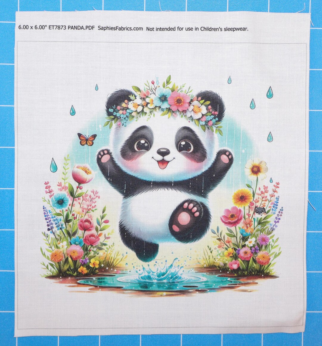 Panda Bear 100% Cotton Fabric Panel Block Small Sewing Quilting Square ...