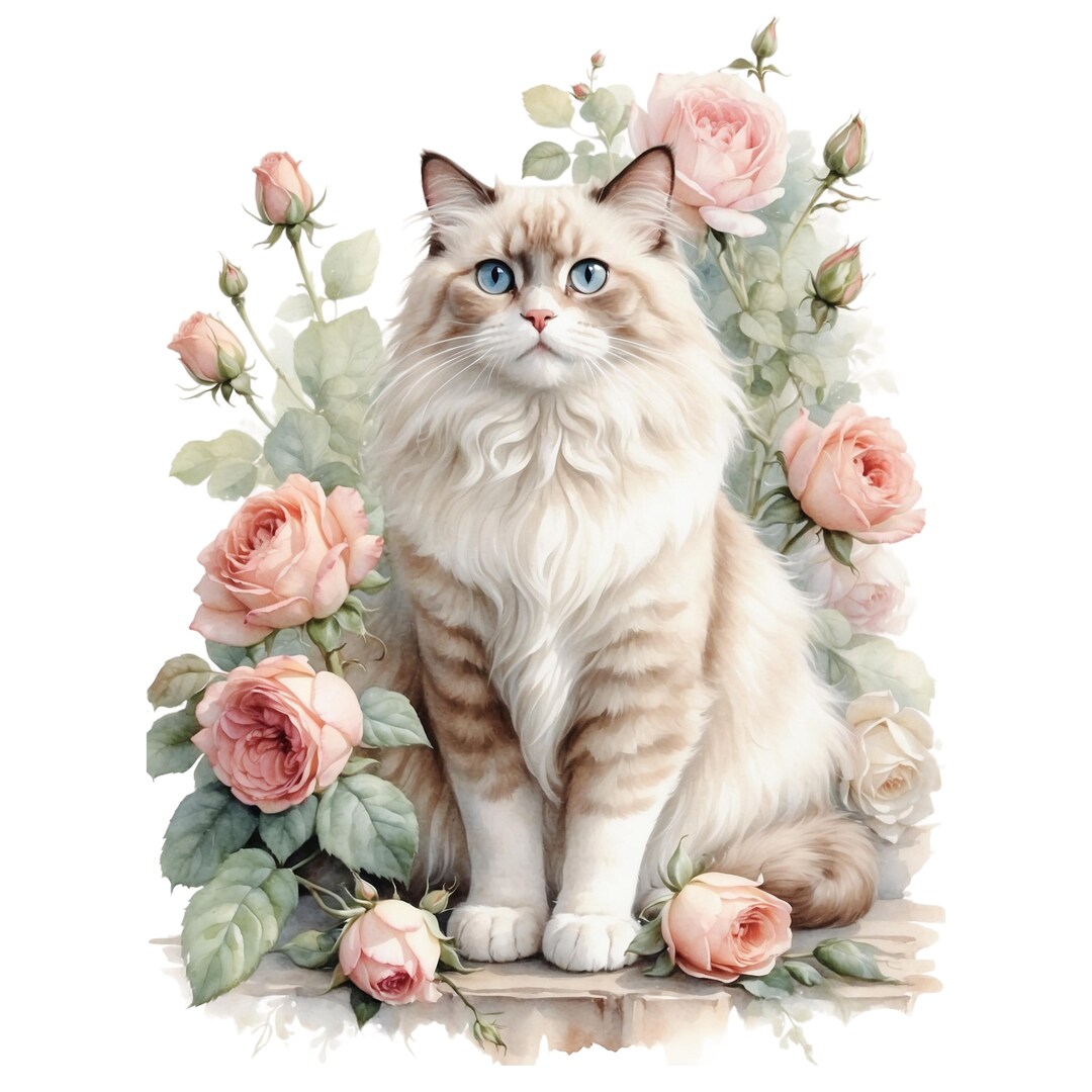 Floral Cat 100% Cotton Fabric Panel Square Small Sewing Quilting Block ...