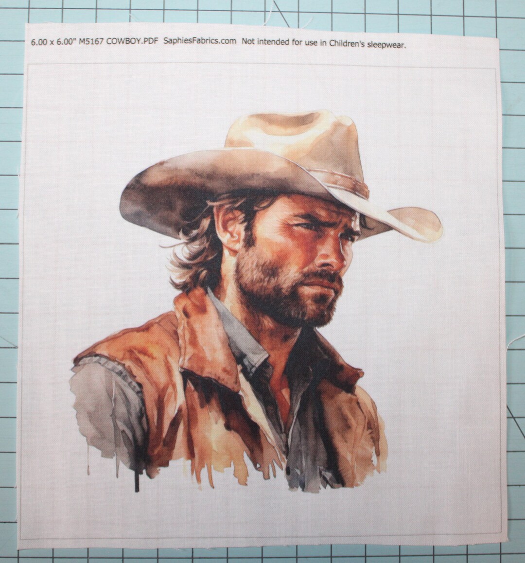 Cowboy 100% Cotton Fabric Panel Block Small Sewing Quilting Square ...