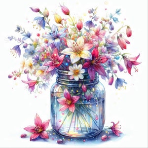 Flowers in Jar 100% Cotton Fabric Panel Square Small Quilting Sewing ...