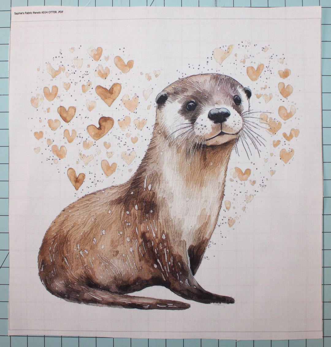 Hearts Otter 100% Cotton Fabric Panel Square Small Quilting Sewing ...