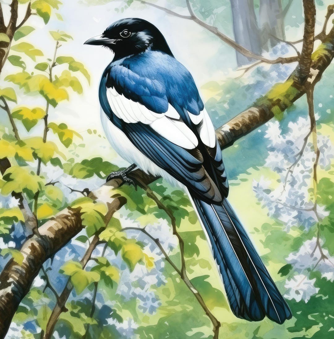 Magpie Bird 100% Cotton Fabric Panel Block | Small Quilting Sewing ...