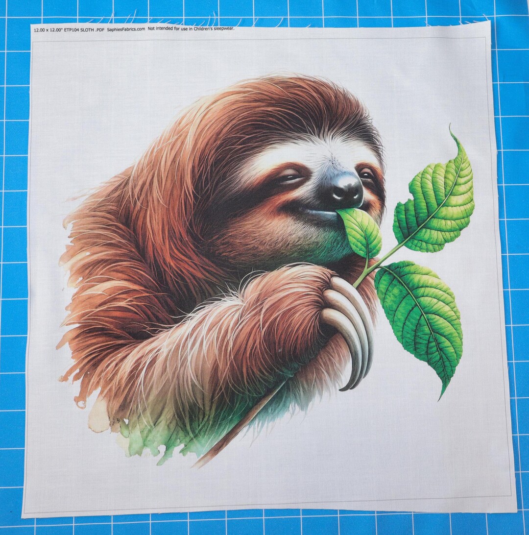 Sloth 100% Cotton Fabric Panel Block | Small Sewing Quilting Square ...